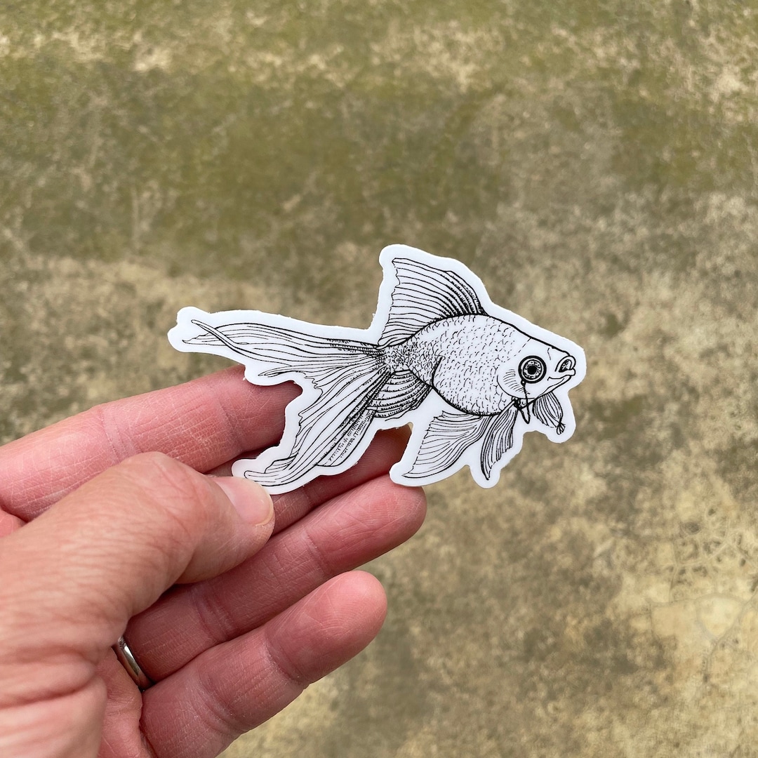 Goldfish With Monocle Sticker - 3" Die Cut Vinyl Sticker, Original Pen ...
