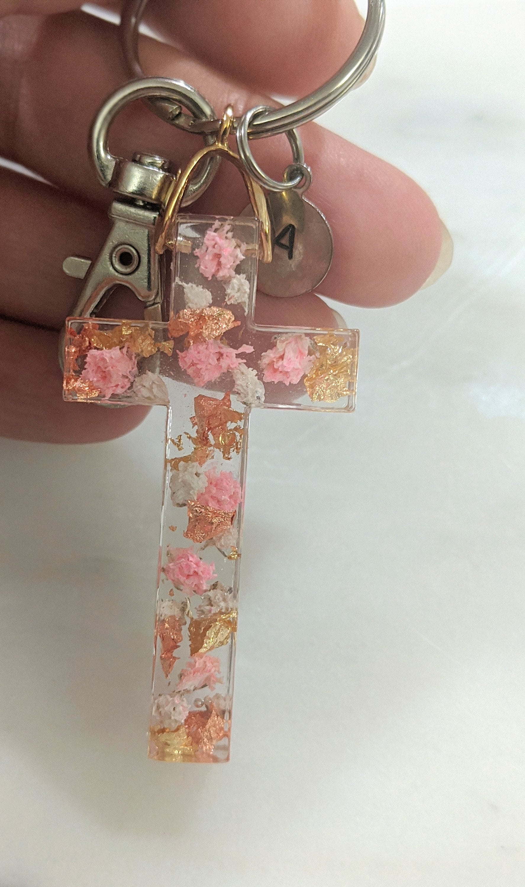 Resin flower Cross Keychain Personalized gift Baptism Gift | Etsy