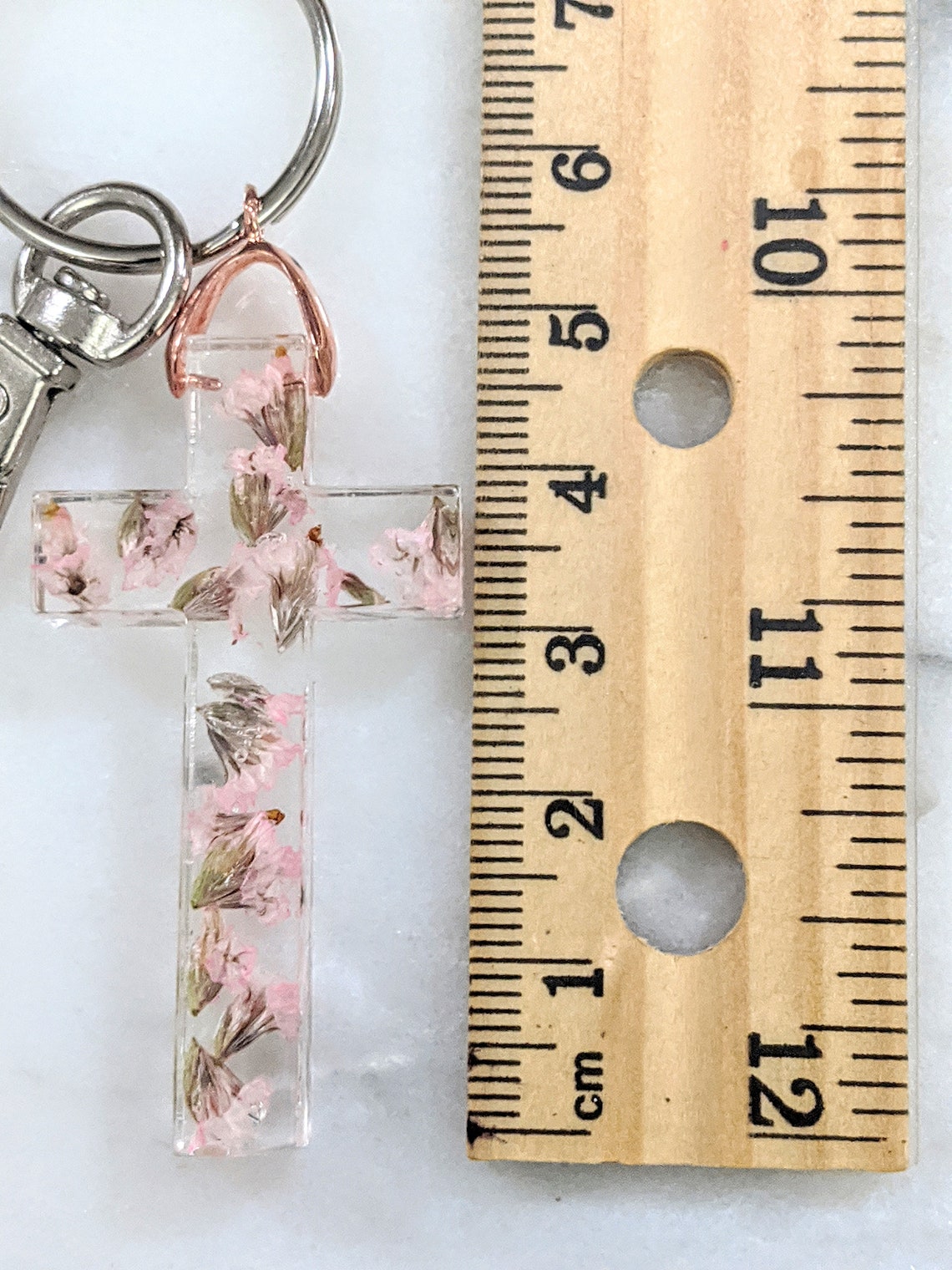 Pink Flower Resin Cross Custom Initial Keychain Personalized | Etsy