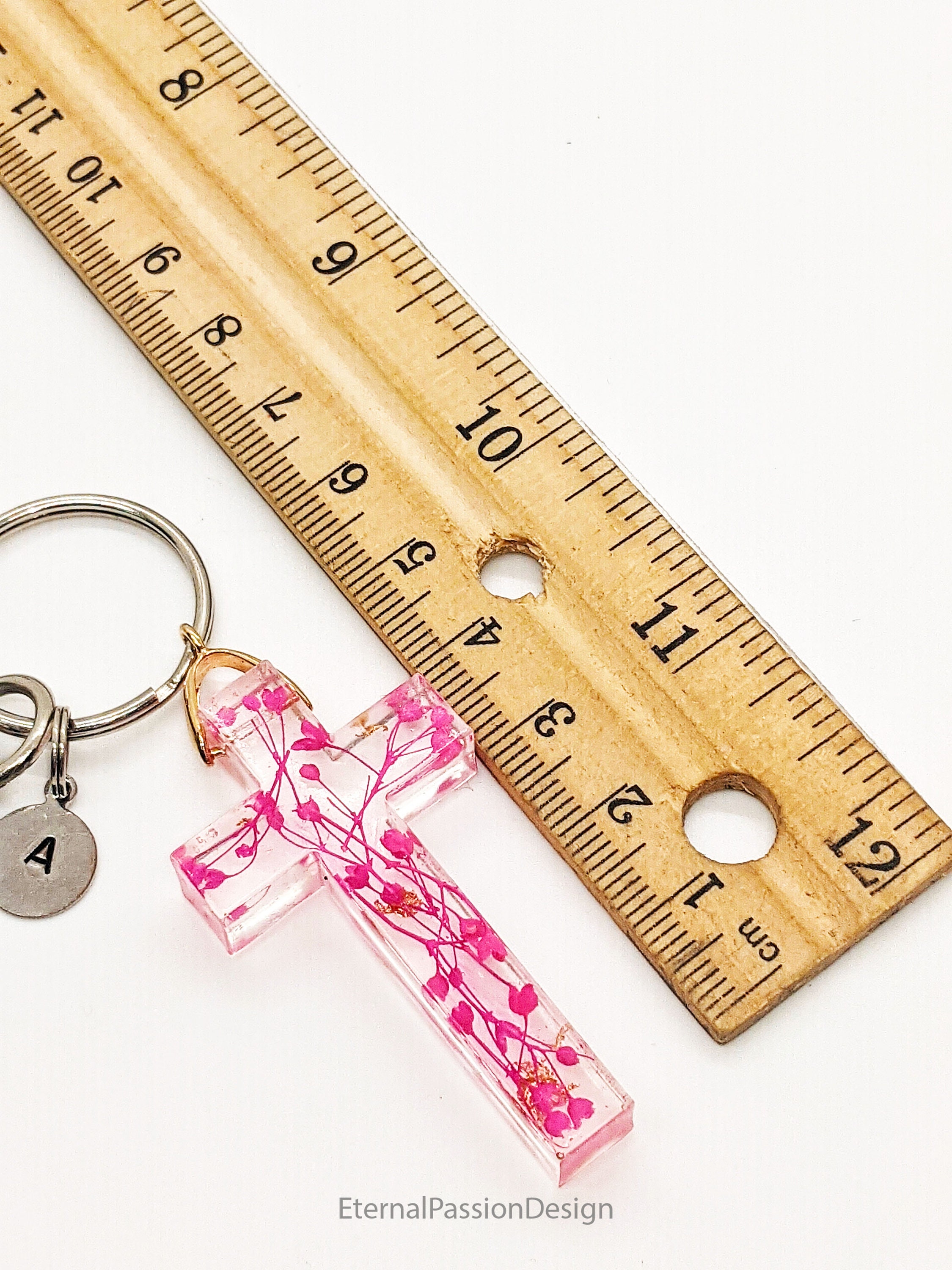 Pink Flower Resin Custom Initial Keychain Cross Unique | Etsy