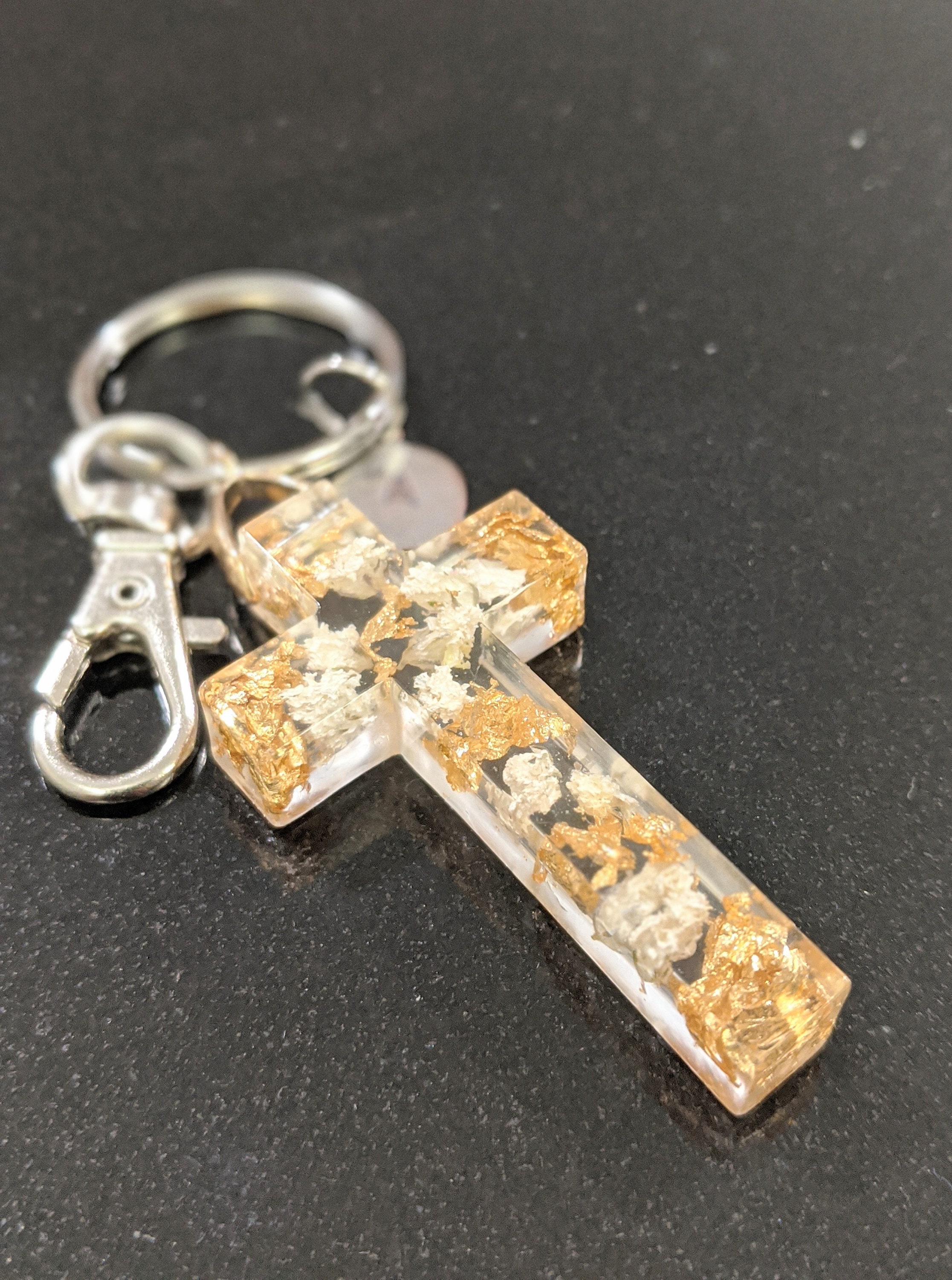 Resin Real Flower Custom Initial Cross Keychain Personalized - Etsy