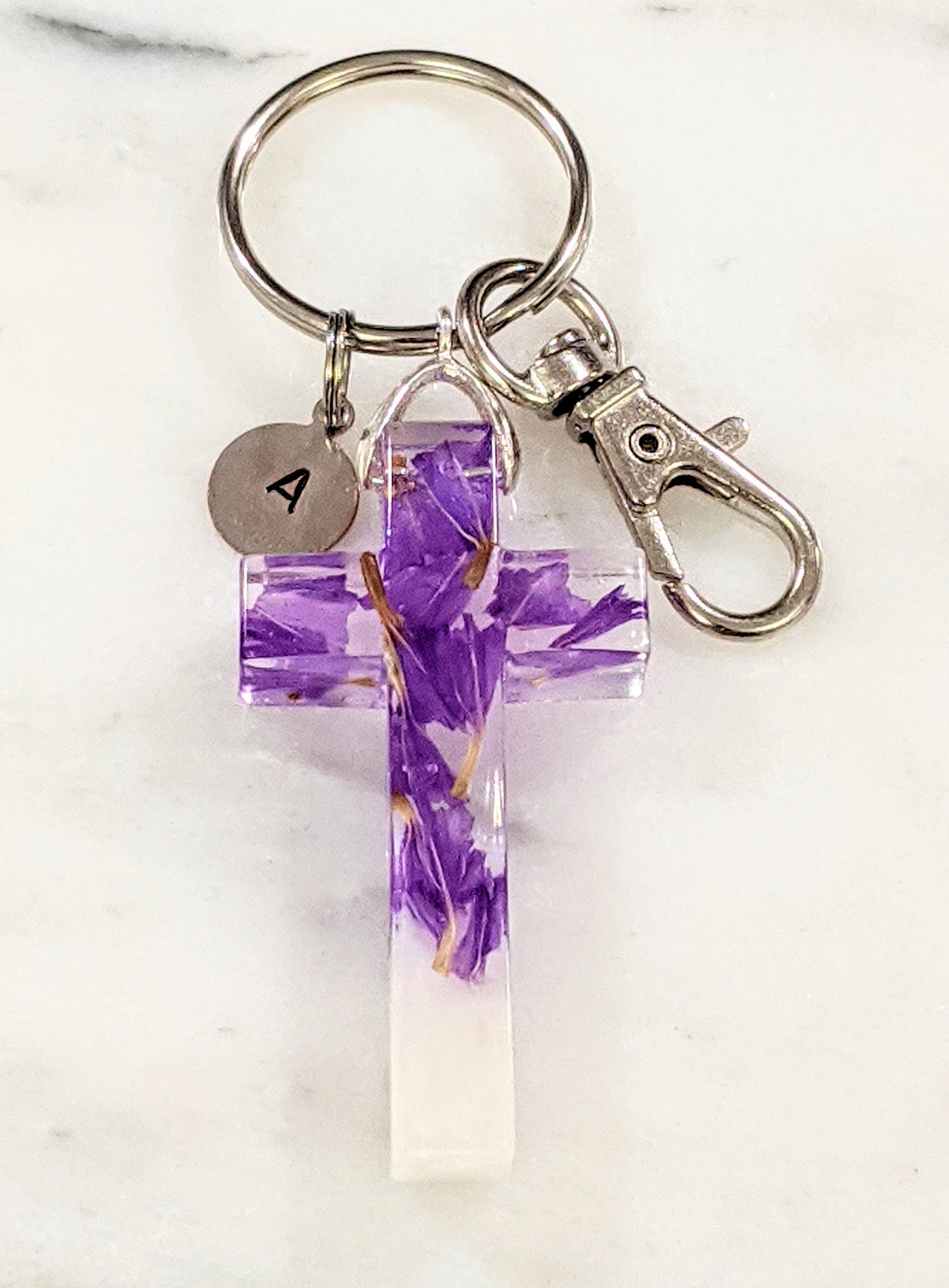 Purple Pressed Flower Resin Keychain Cross Keyring - Etsy