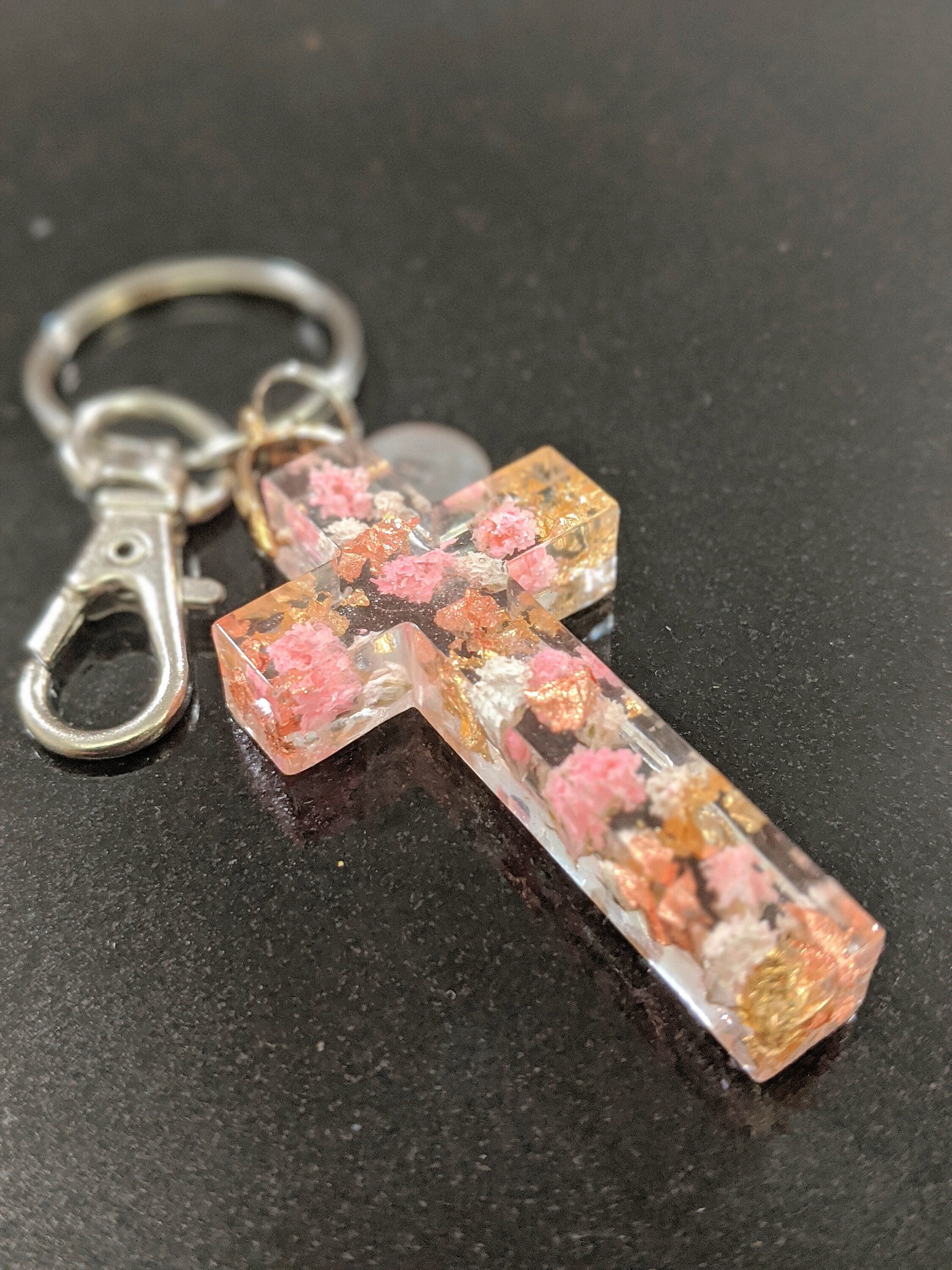 Resin flower Cross Keychain Personalized gift Baptism Gift | Etsy