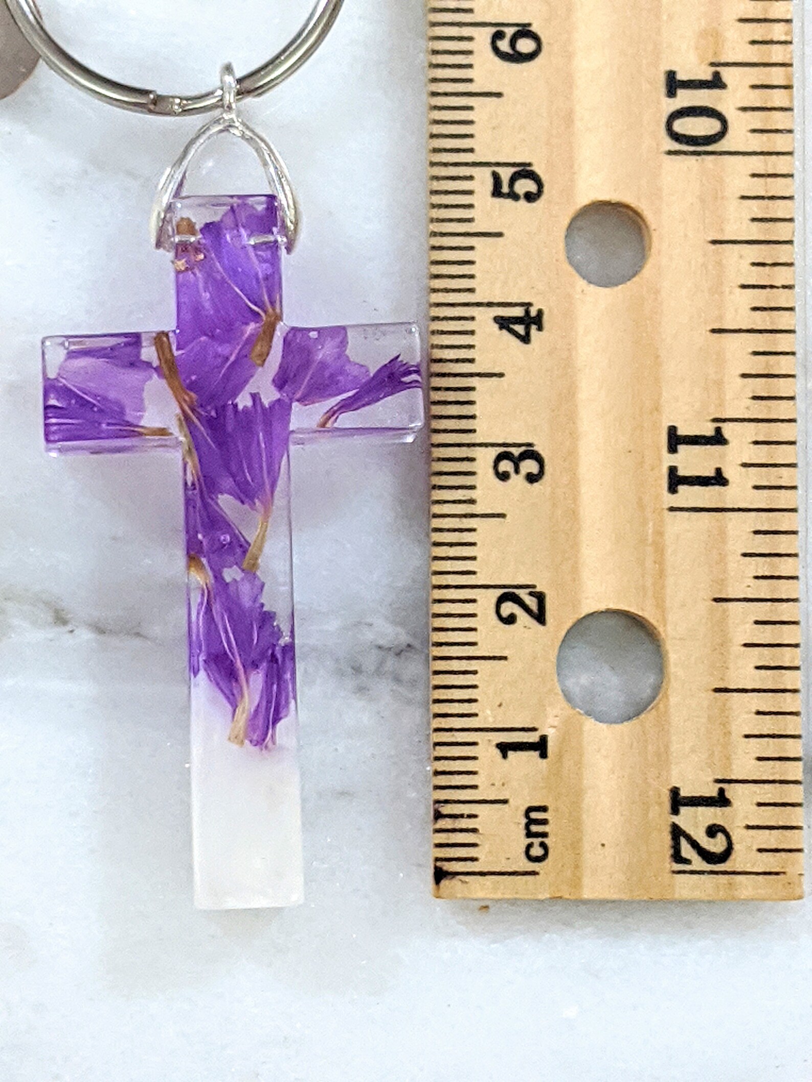 Purple Pressed Flower Resin Keychain Cross Keyring - Etsy