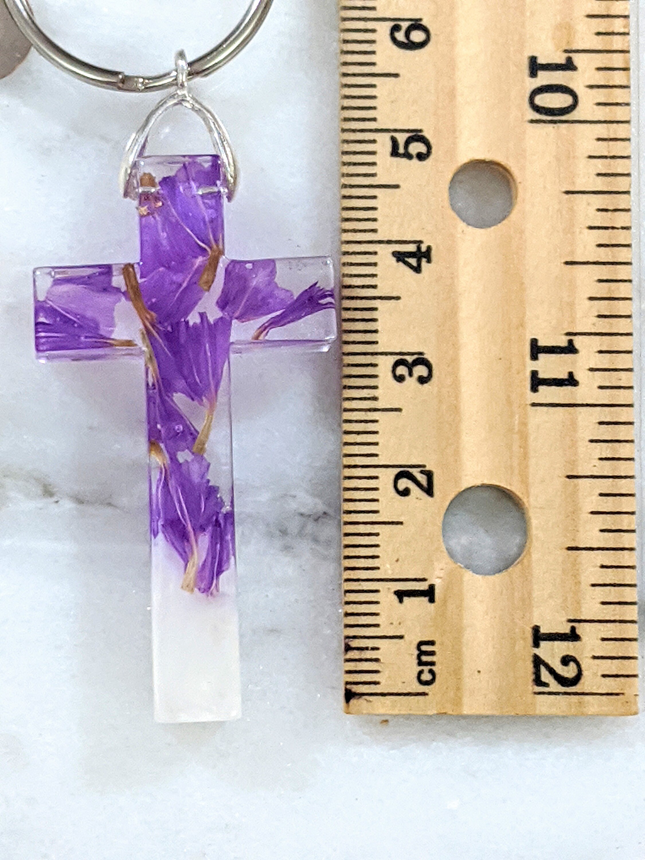 Purple Pressed Flower Resin Keychain Cross Keyring - Etsy