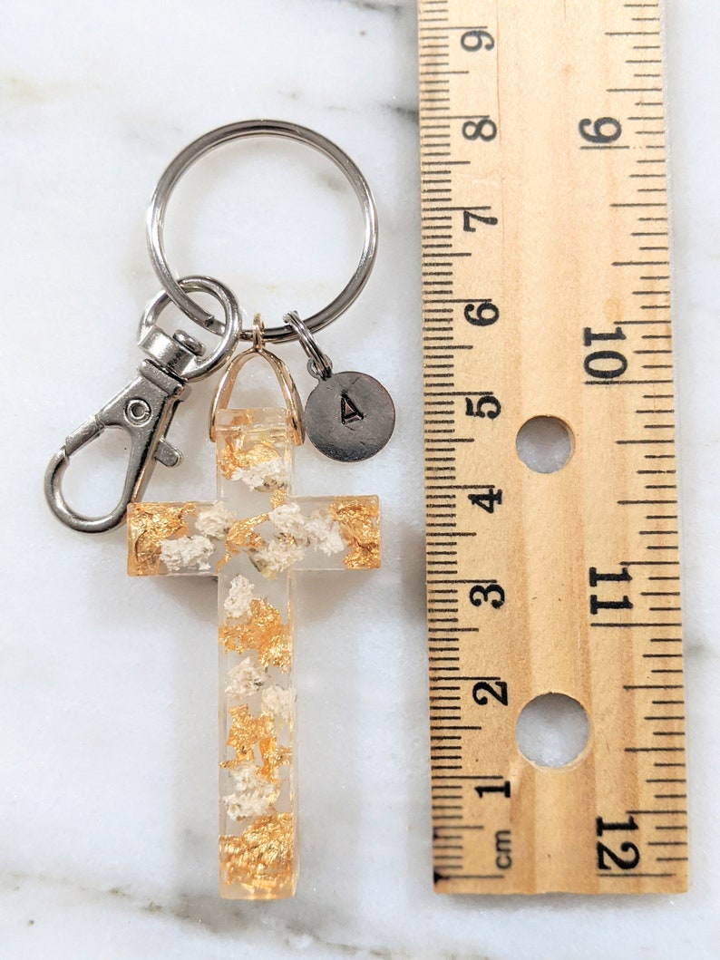 Resin Real Flower Custom Initial Cross Keychain Personalized - Etsy