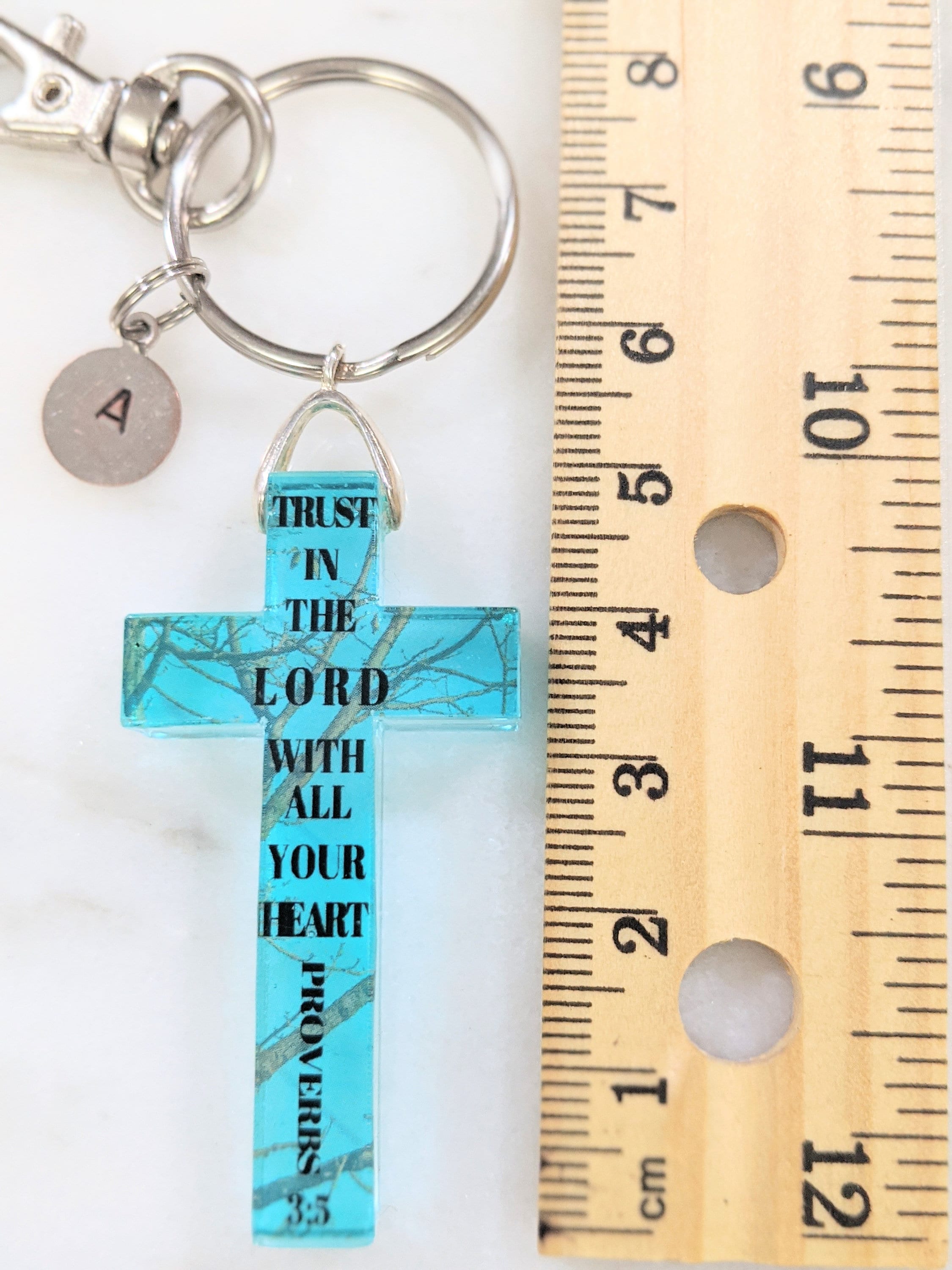 Resin Cross Custom Initial Keychain Bible Verse inspirational | Etsy