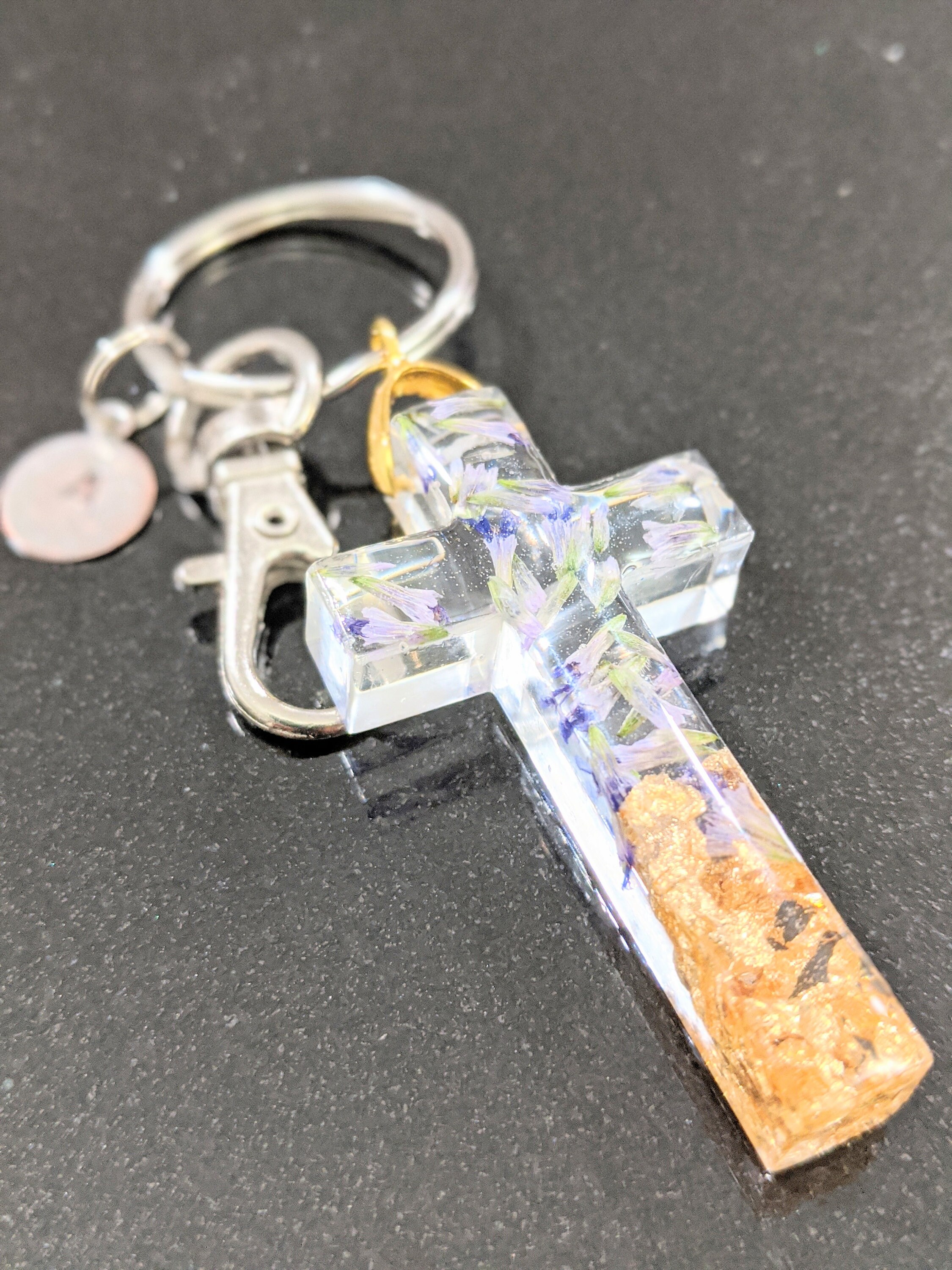 Resin Pressed Flower Gold Leaf Cross Custom Initial | Etsy