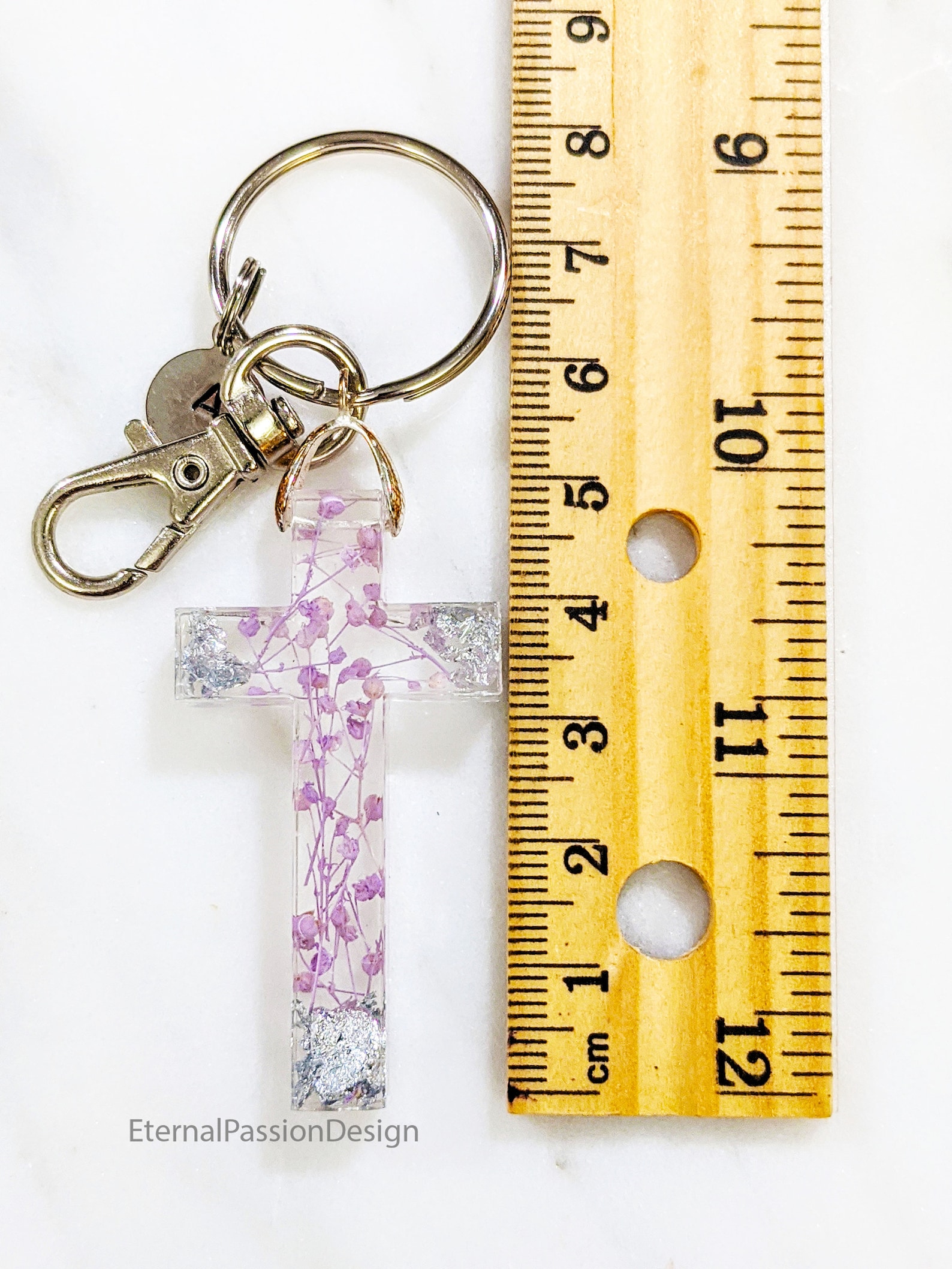 Purple Flower Resin Cross Keychain Personalized Gift Baptism | Etsy