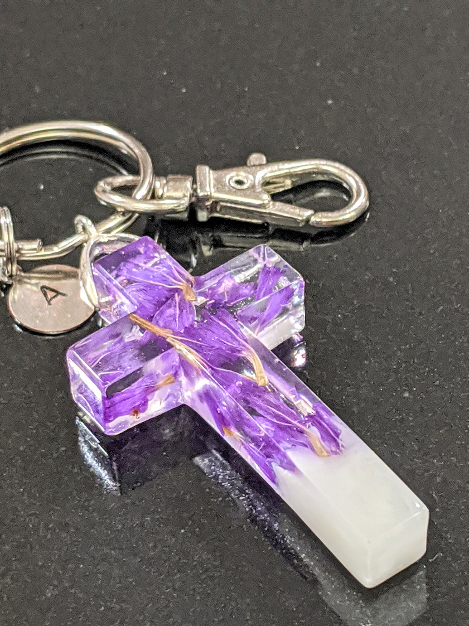 Purple Pressed Flower Resin Keychain Cross Keyring | Etsy