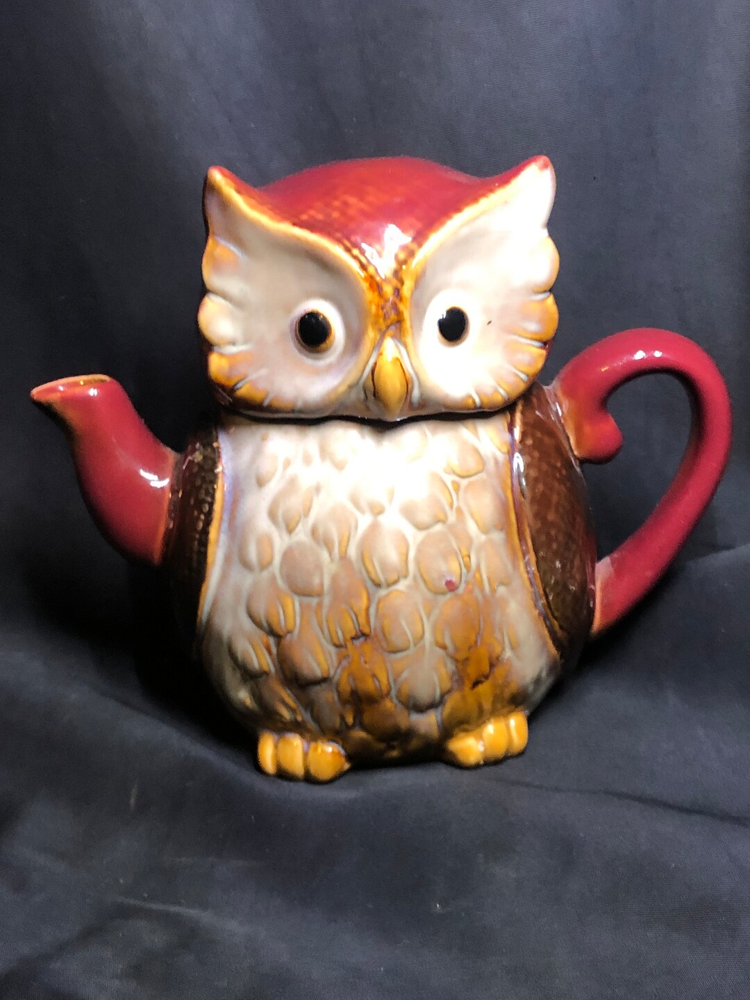 Vintage Transpac Food Safe Ceramic Owl Tea Pot Maroon, Brown,& Gold - Etsy