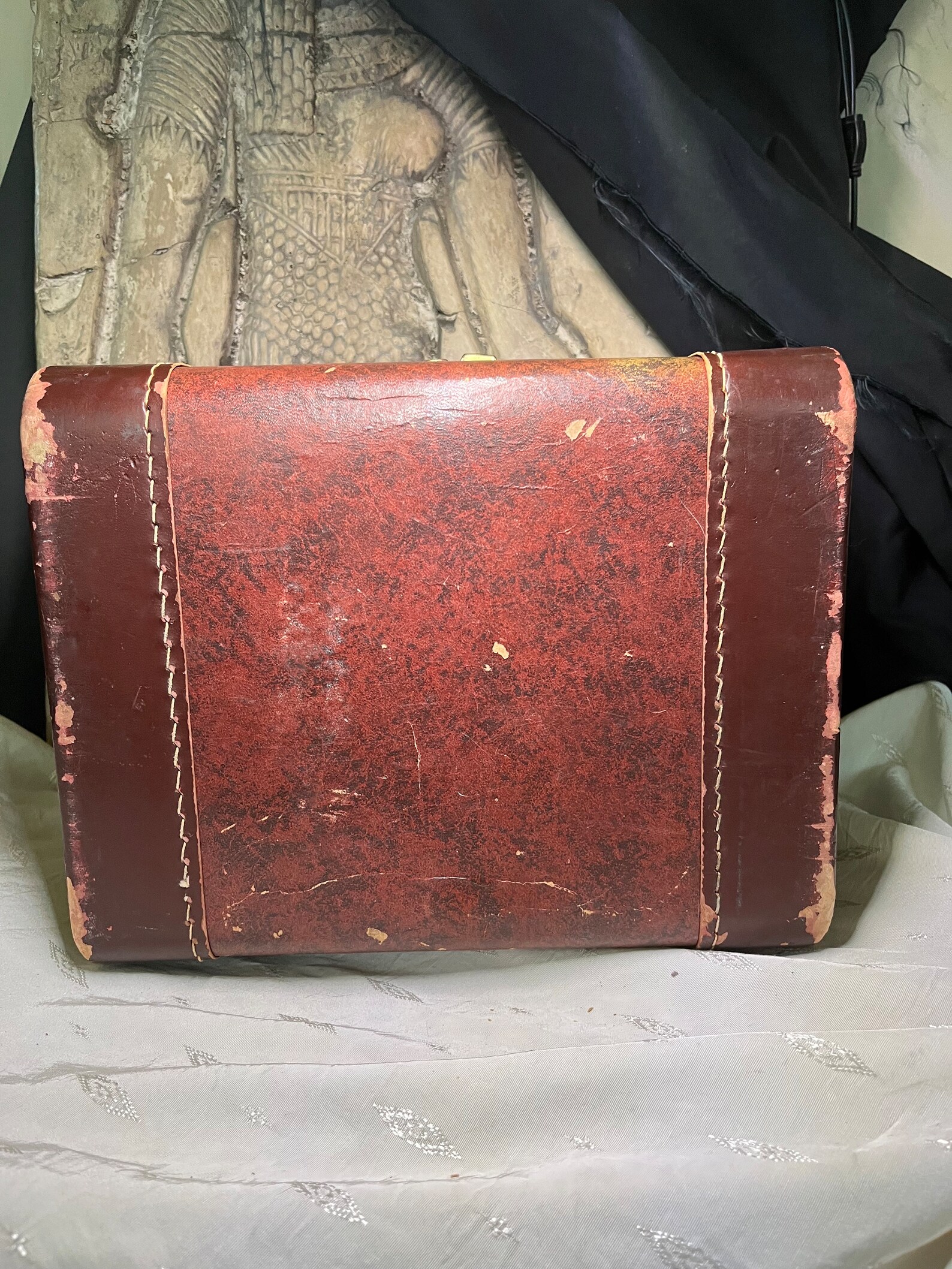 Vintage 1930s Pre WWII Leather Bound Square Hard Shell Train Case ...