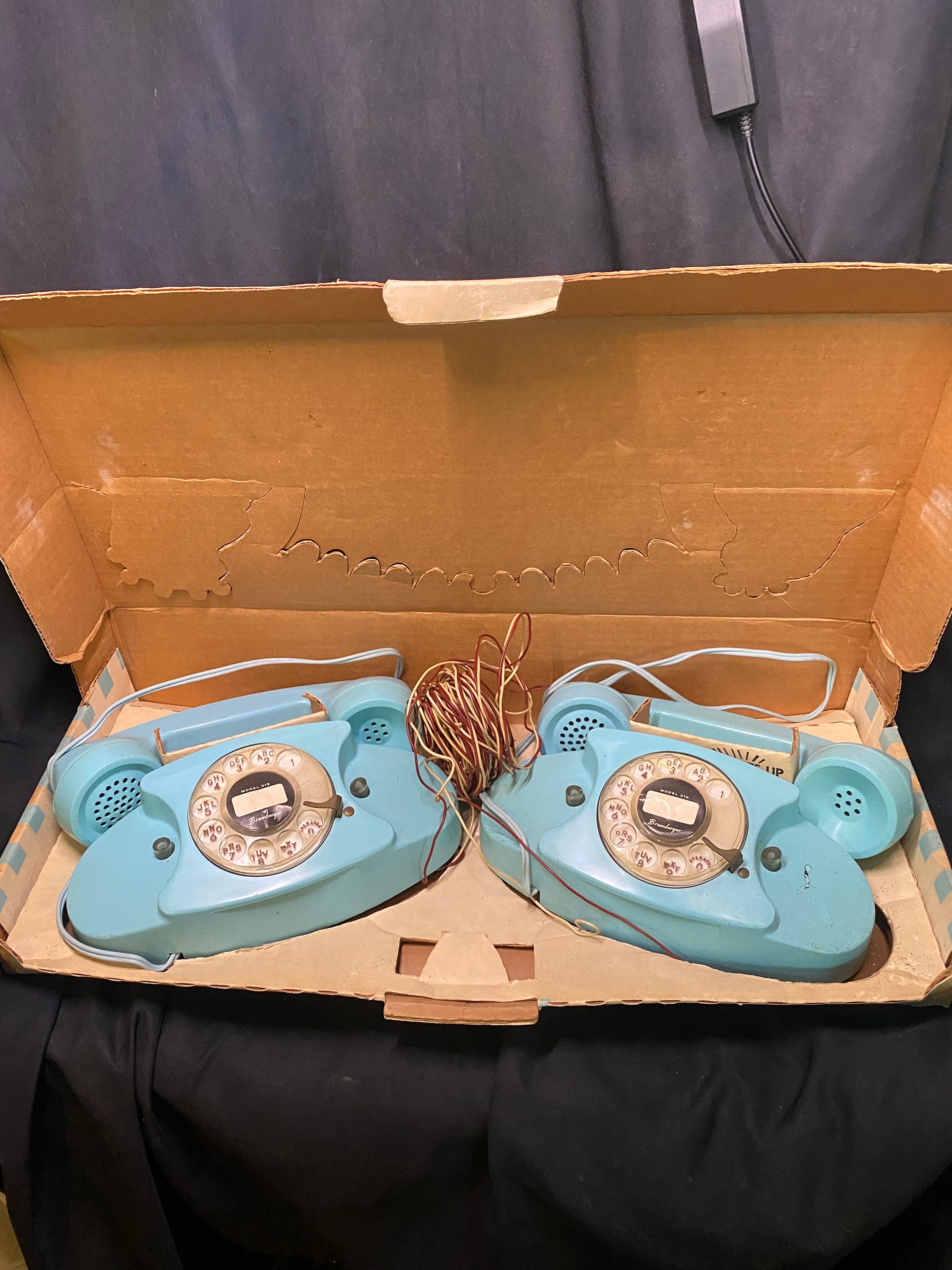 Vintage WORKING 1960s Brumberger Blue Telephone Set in Original Box W 2 ...