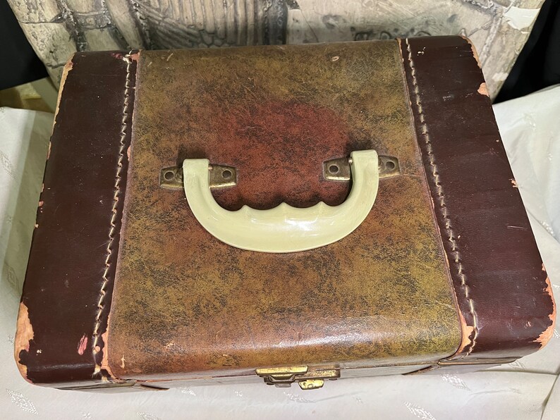 Vintage 1930s Pre WWII Leather Bound Square Hard Shell Train Case ...
