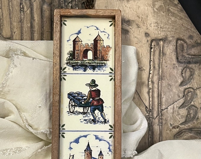 Vintage Hanging Dutch Hand Painted Framed Tiles of Castle Towers & Man ...