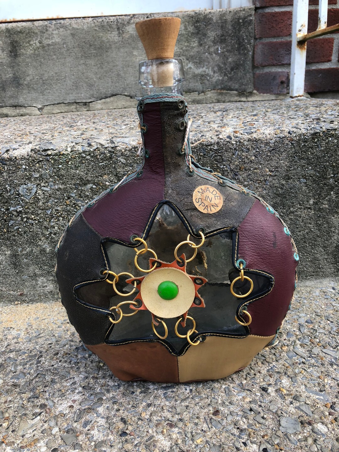 SALE Vintage Italian Colorblock Leather Wine Bottle Decanter W Unique ...