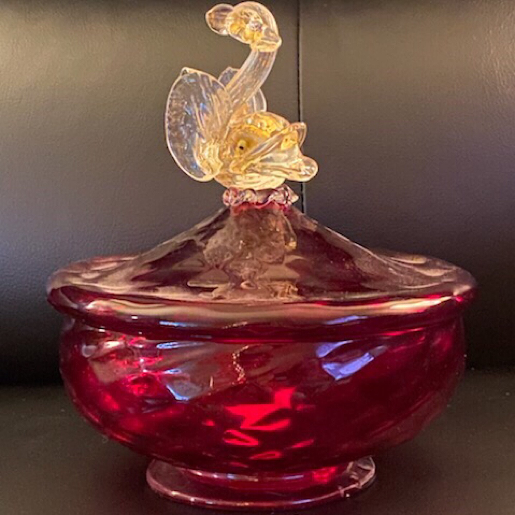 SALE! RARE, MINT Vintage Italian Murano Cherry Red Candy Dish W Lid ...