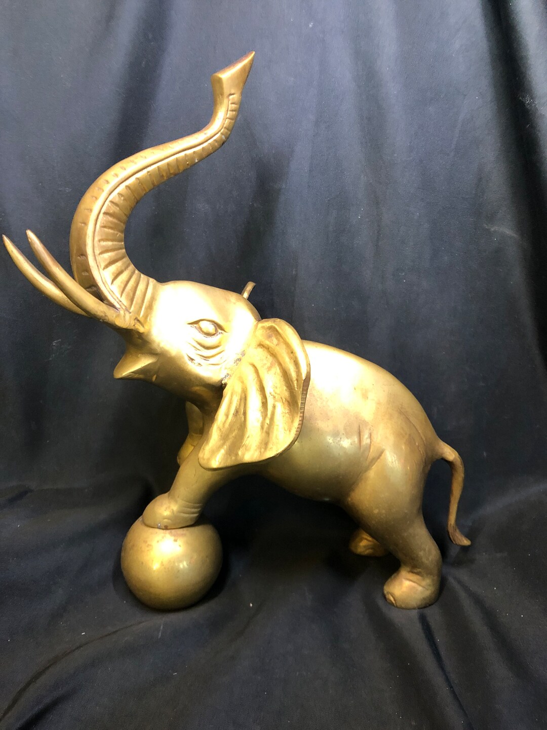 Large Vintage Solid Brass Lucky Elephant “trunks Up” Figurine Balancing ...