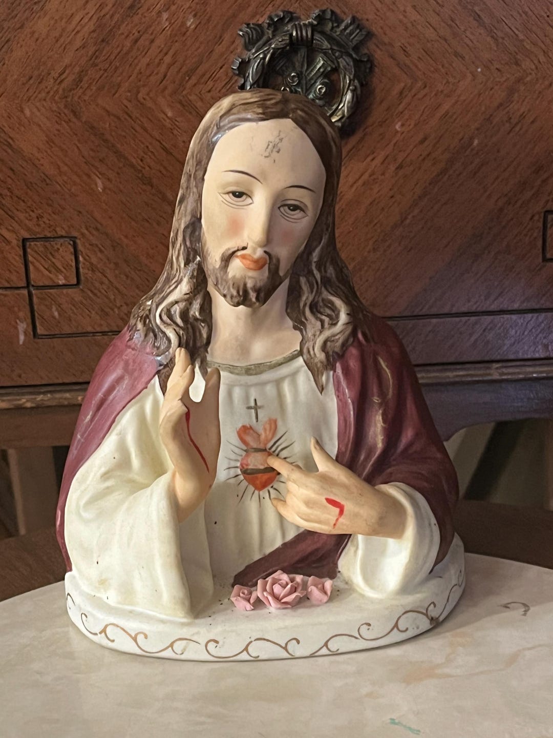 Vintage Lefton Ash Wed, Sacred Heart of Jesus Porcelain Bisque Bust ...