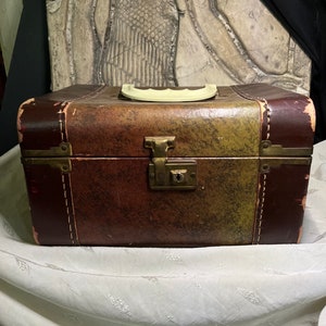 Vintage 1930s Pre WWII Leather Bound Square Hard Shell Train Case ...