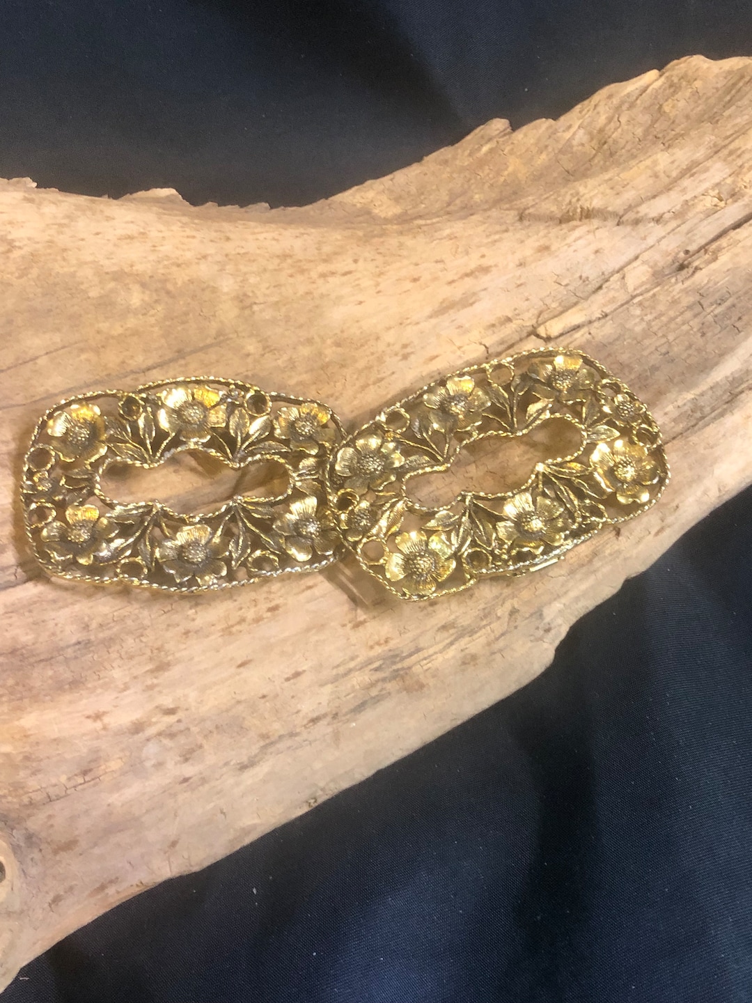 SALE! Vintage 3D Molded Mid Century Gold Brass MUSI Floral Shoe Clips ...