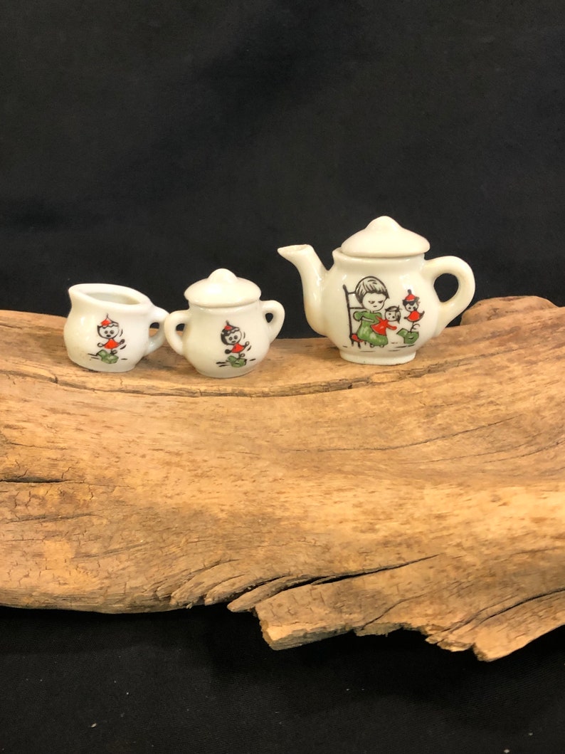 5pc Vintage Japanese Miniature Doll Sized Tea Pot Set W Pot, Creamer ...