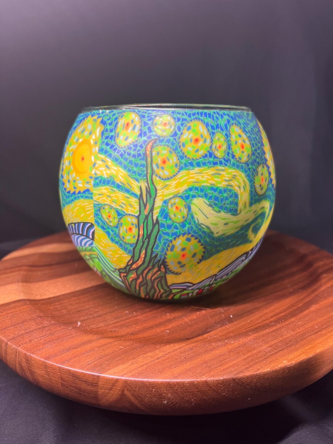 Y2K Era Glass Globe Tea Light Candle Holder /trinket Dish W Van Gogh ...