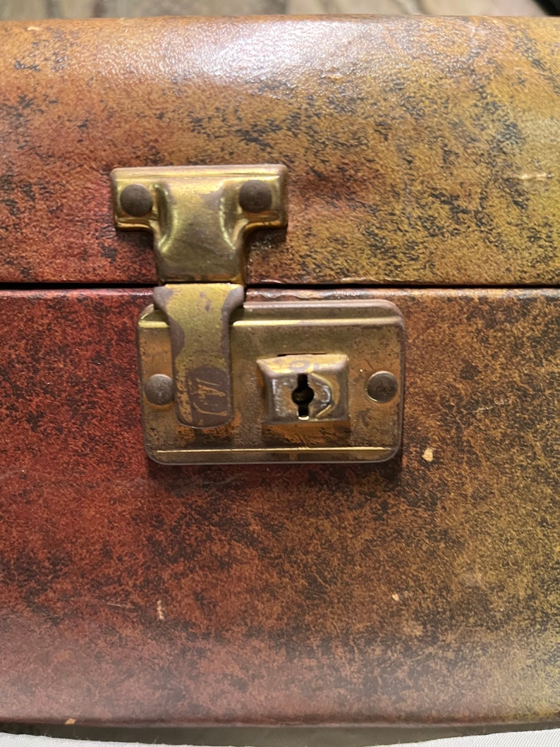 Vintage 1930s Pre WWII Leather Bound Square Hard Shell Train Case ...