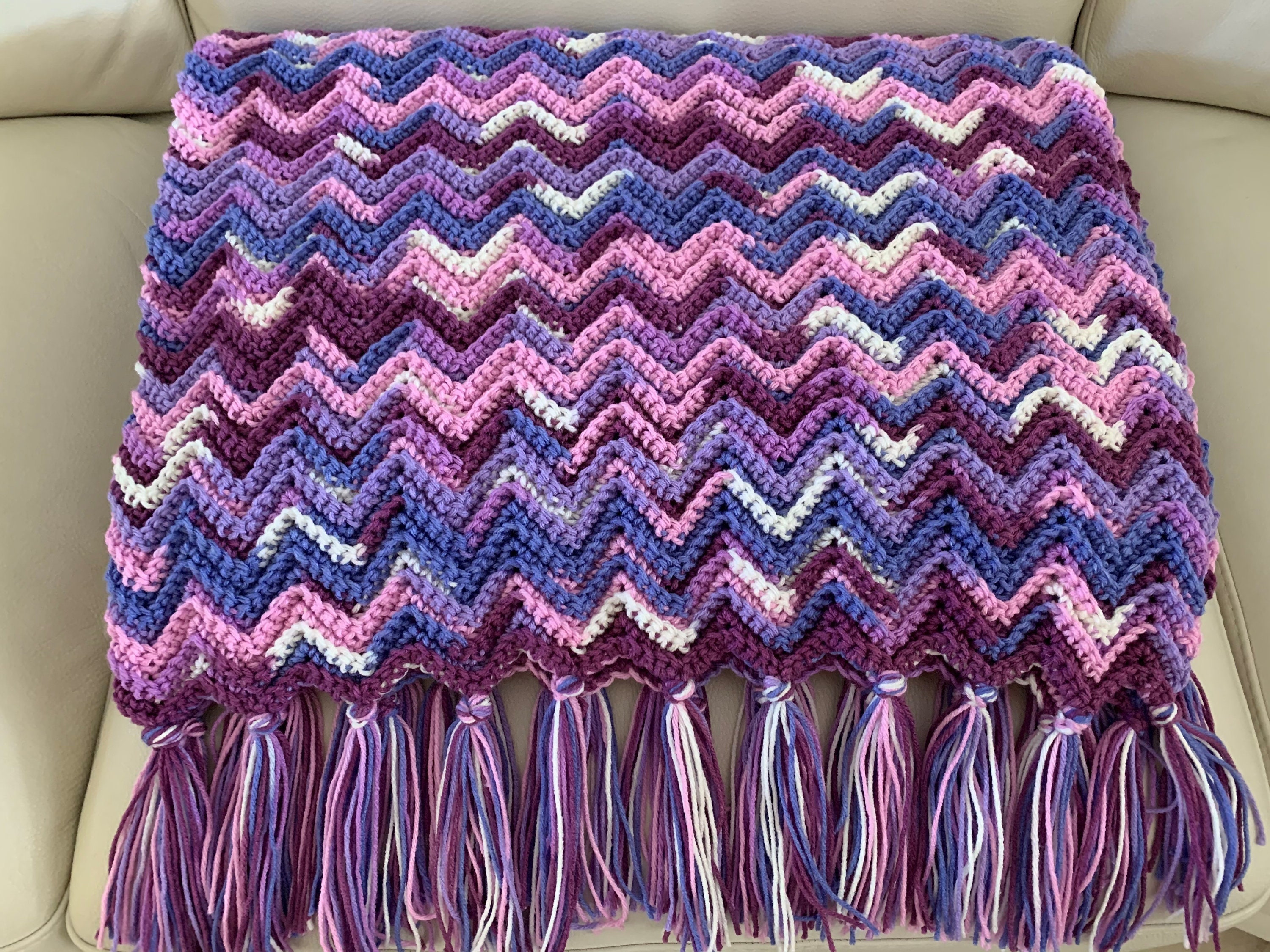 Shades of Purple Ripple Afghan W/ Tassels - Etsy