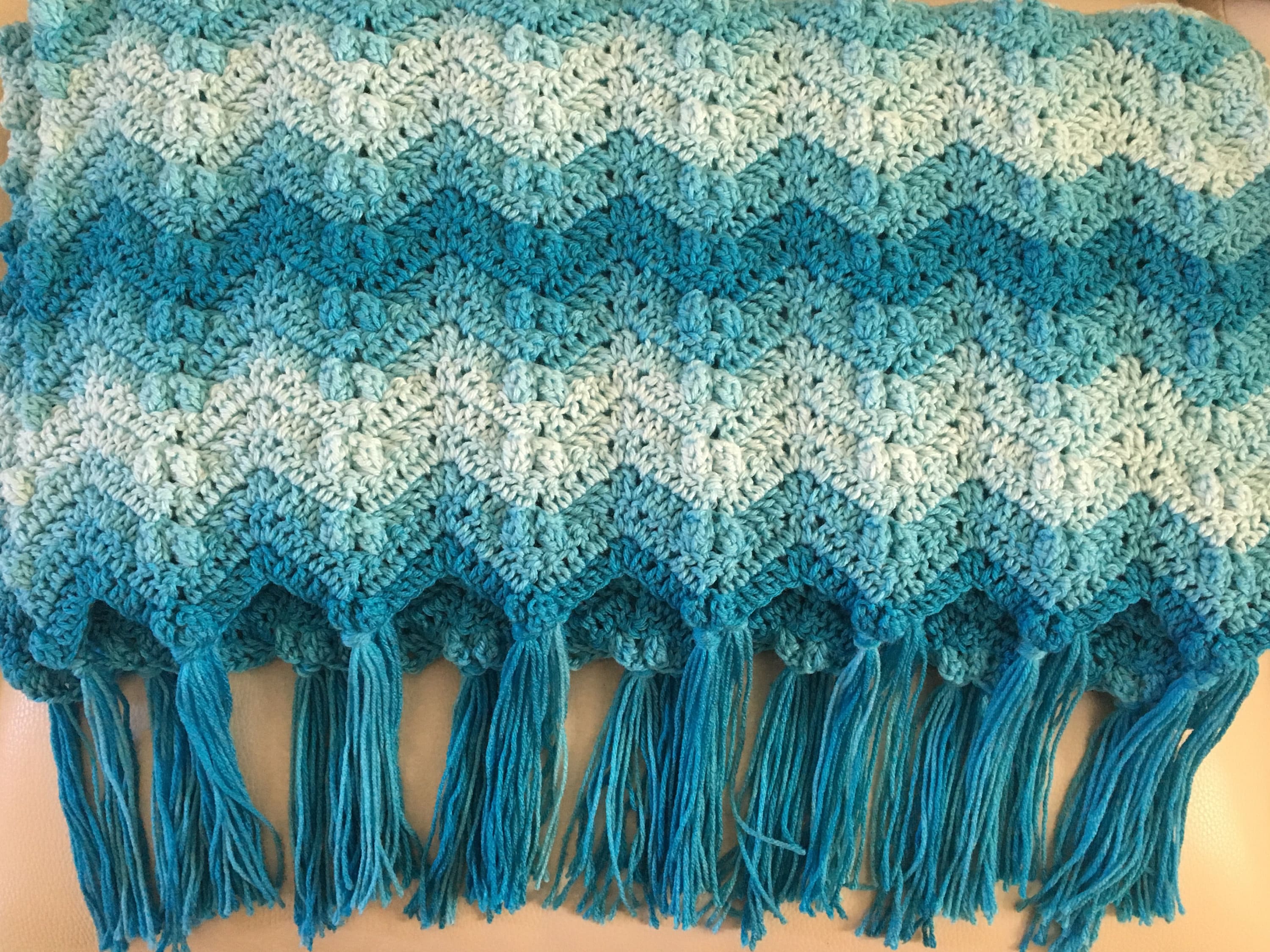 Shades of Teal Popcorn Ripple Afghan With Tassels - Etsy
