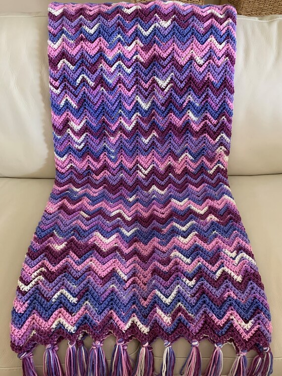 Shades of Purple Ripple Afghan W/ Tassels | Etsy