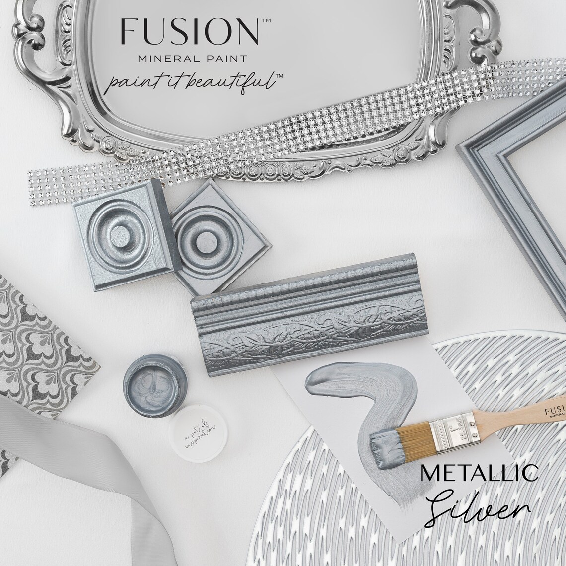 METALLIC SILVER - Fusion Mineral Paint - 250 Ml (1/2 Pint) - Fast ...