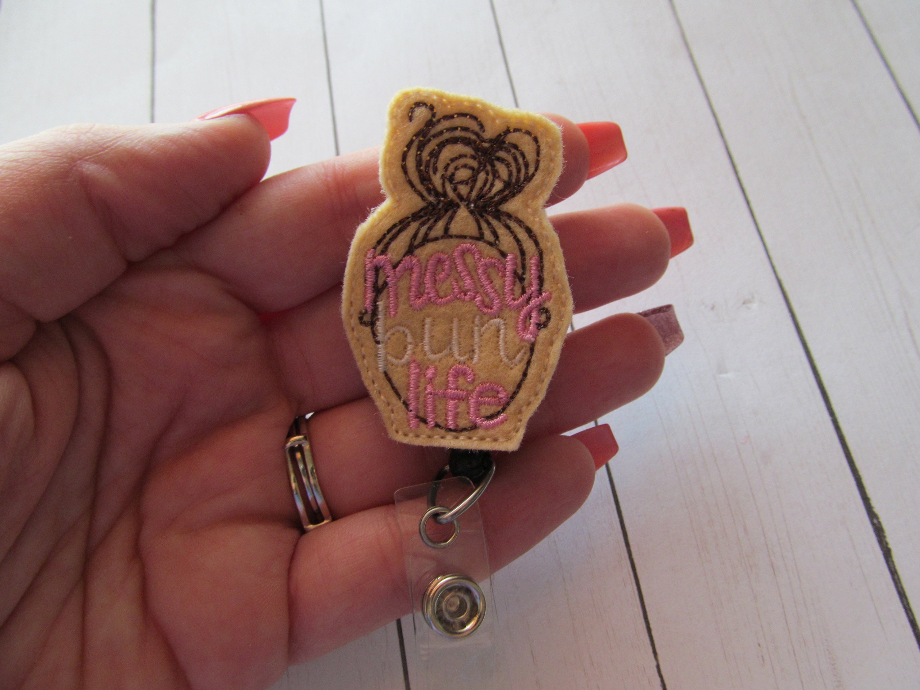 Messy Bun Life Badge Reel, Girly Badge Reel, Retractable Badge Reel, ID ...