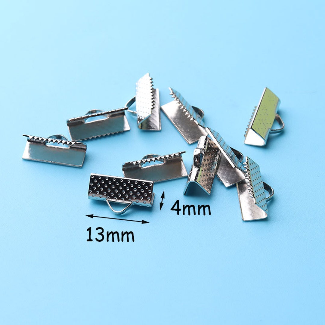 50pcs Crimps Clamp Ribbon Crimps,silver Finish, Textured Pattern ...