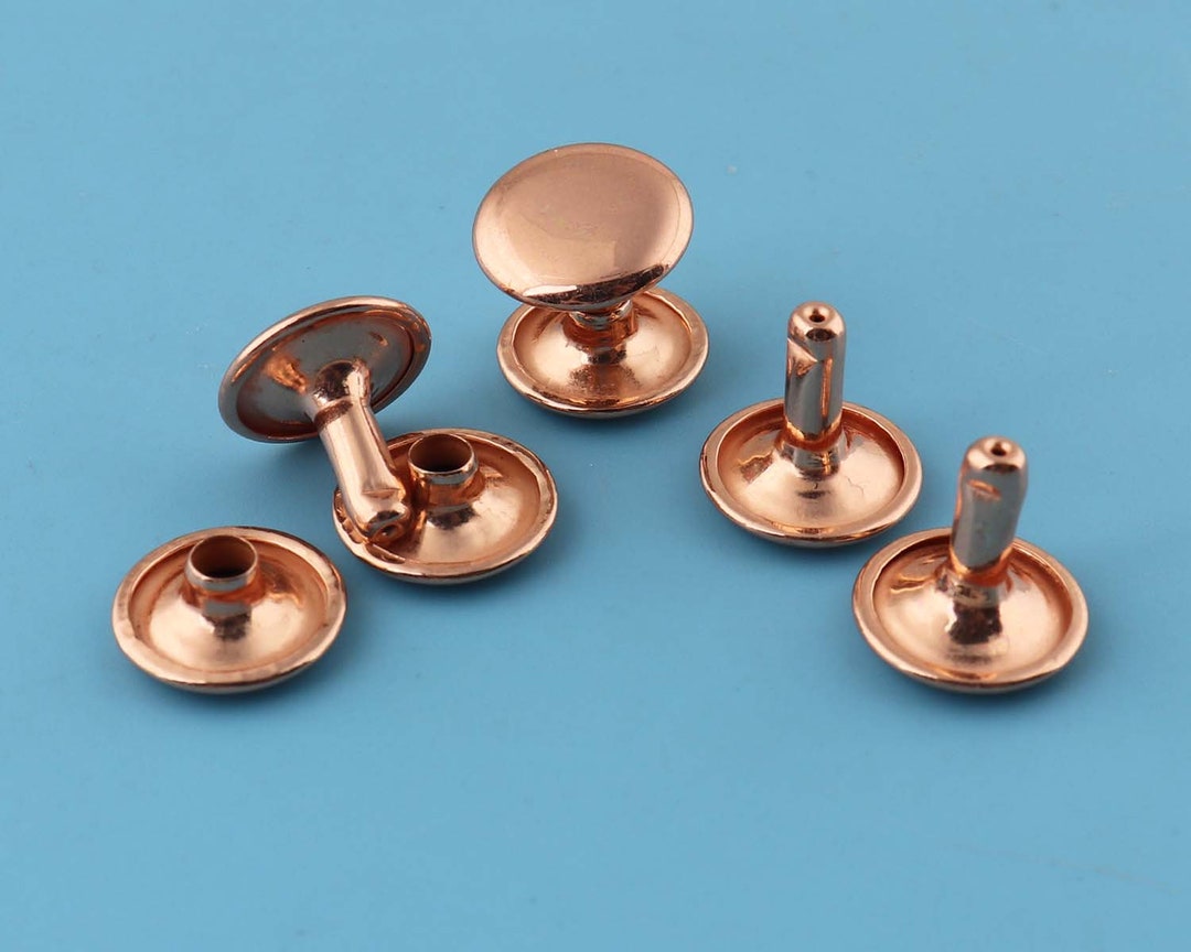 Double Cap Studs Rivet 12*12mm Rose Gold,50/80 Sets Metal Plated Button ...