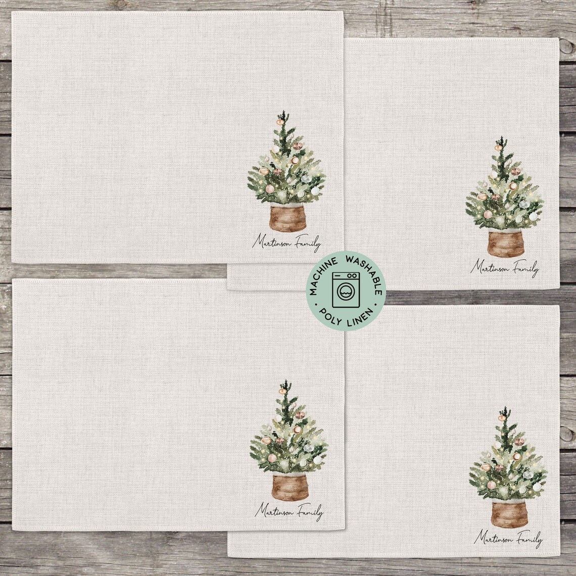 Gold and Silver Ornament Christmas Tree Placemat Monogram Farmhouse ...