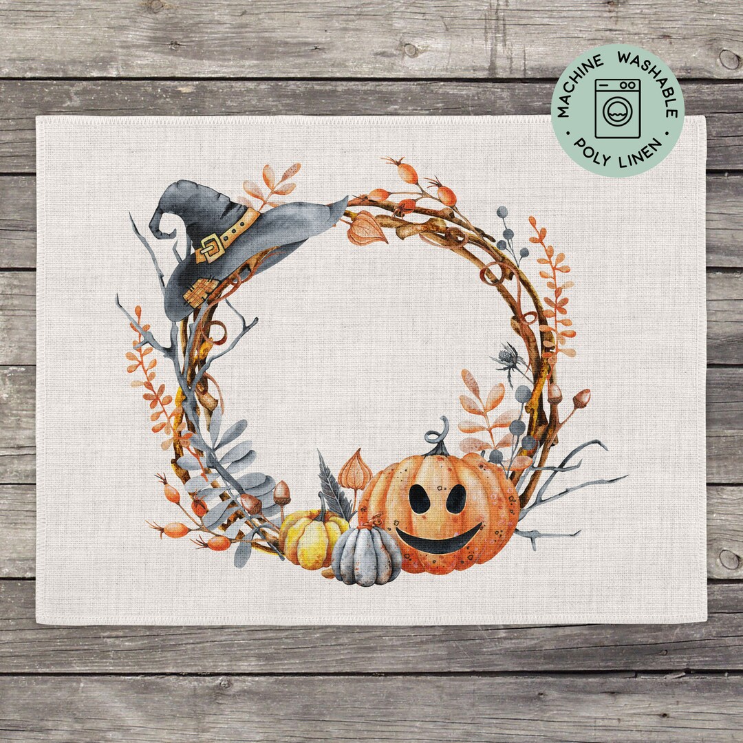 Halloween Wreath Placemat Machine Washable Halloween Table Party Decor ...
