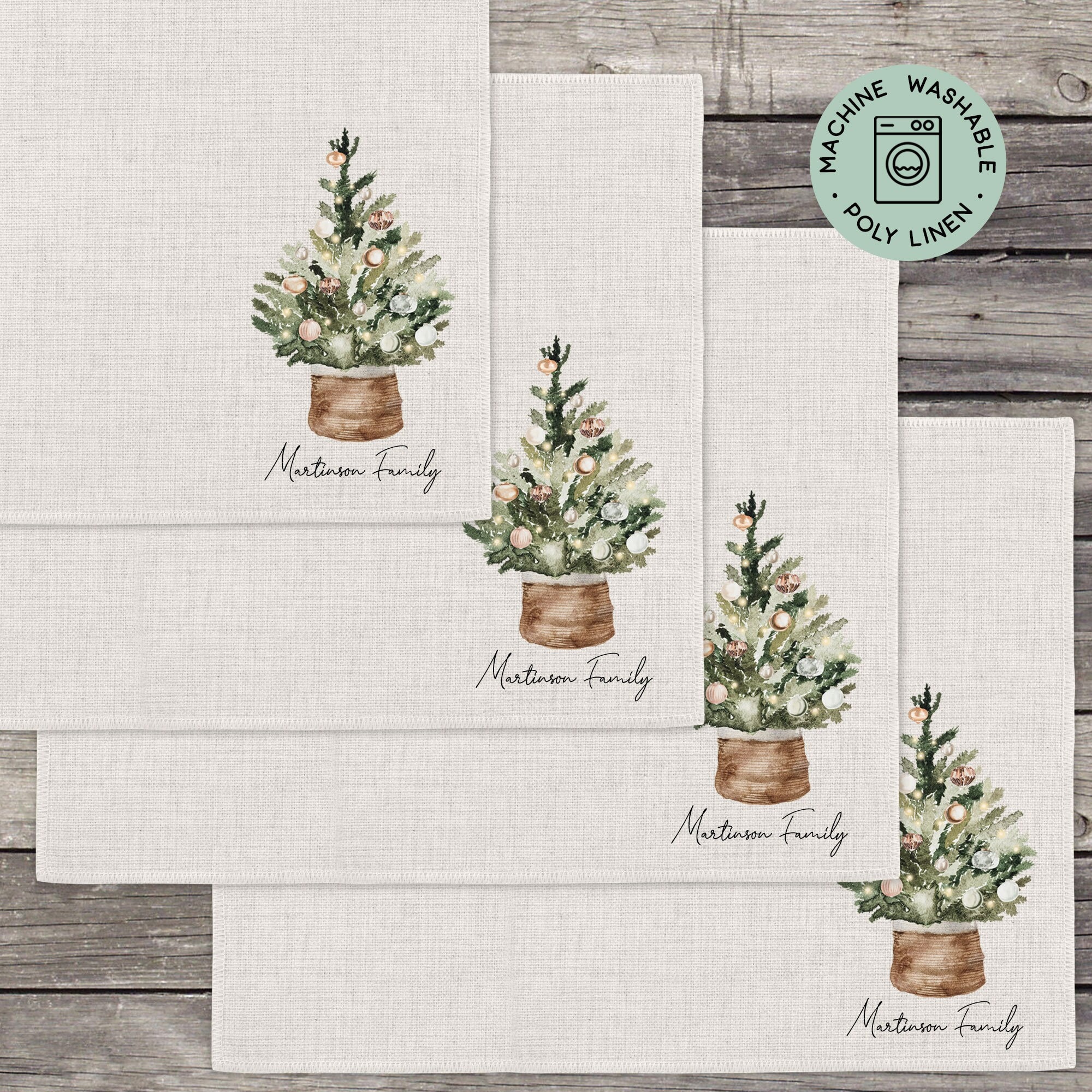 Gold and Silver Ornament Christmas Tree Placemat Monogram Farmhouse ...