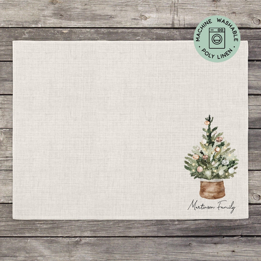 Gold and Silver Ornament Christmas Tree Placemat Monogram Farmhouse ...