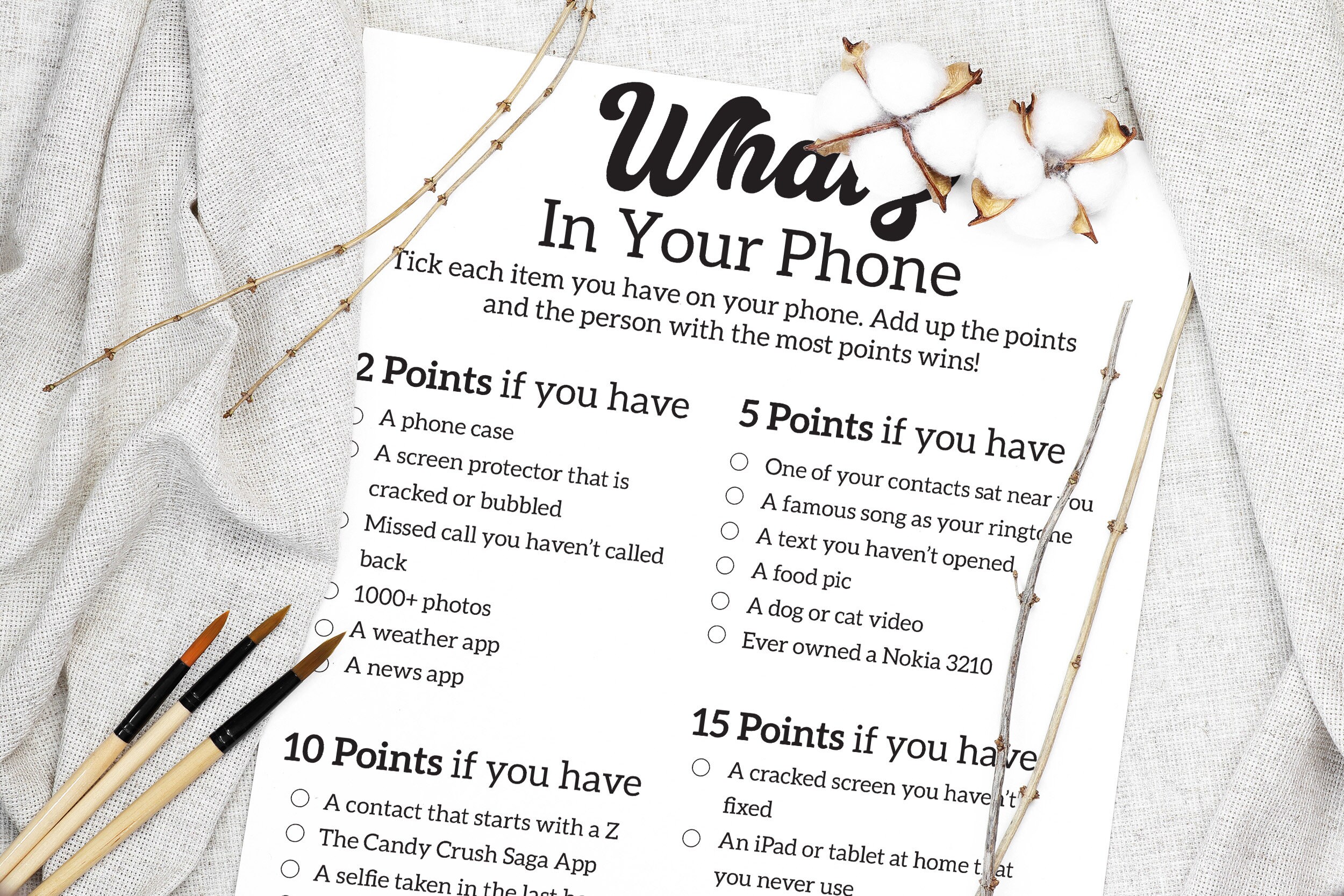 A4 or A5 Printable Whats in Your Phone Game ** Instant Download ...