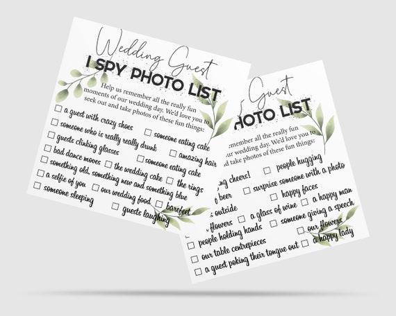 Wedding I Spy Photo Cards. A List of 30 Photos That You Want | Etsy