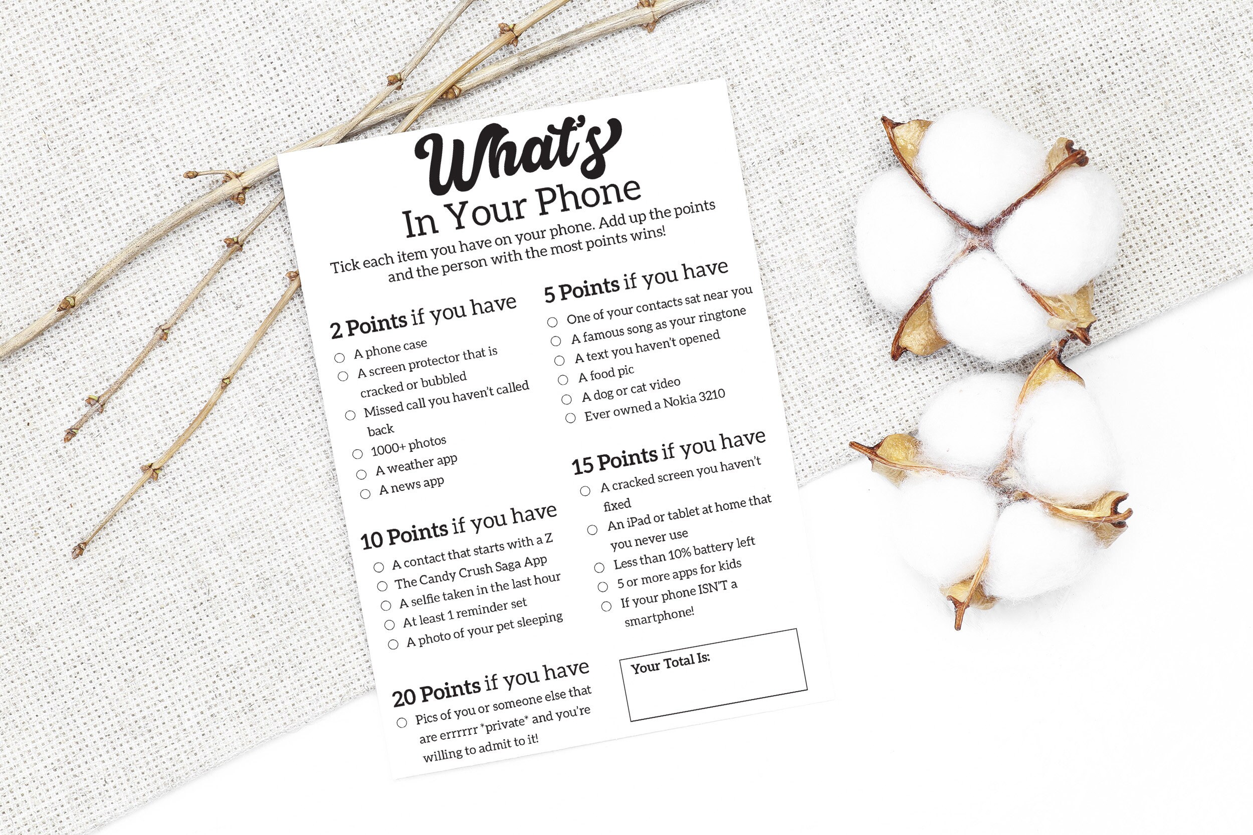 A4 or A5 Printable Whats in Your Phone Game ** Instant Download ...