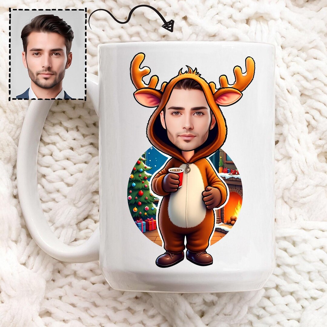 Reindeer Face Mug, Custom Reindeer Mug, Custom Name Mug, Custom ...