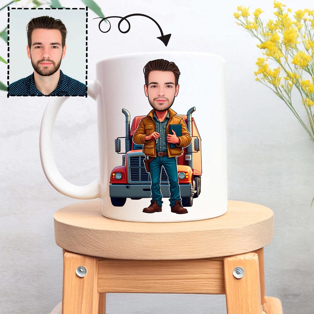 Custom Truck Driver Mug: Funny Cartoon Trucker Coffee Cup, Personalized ...