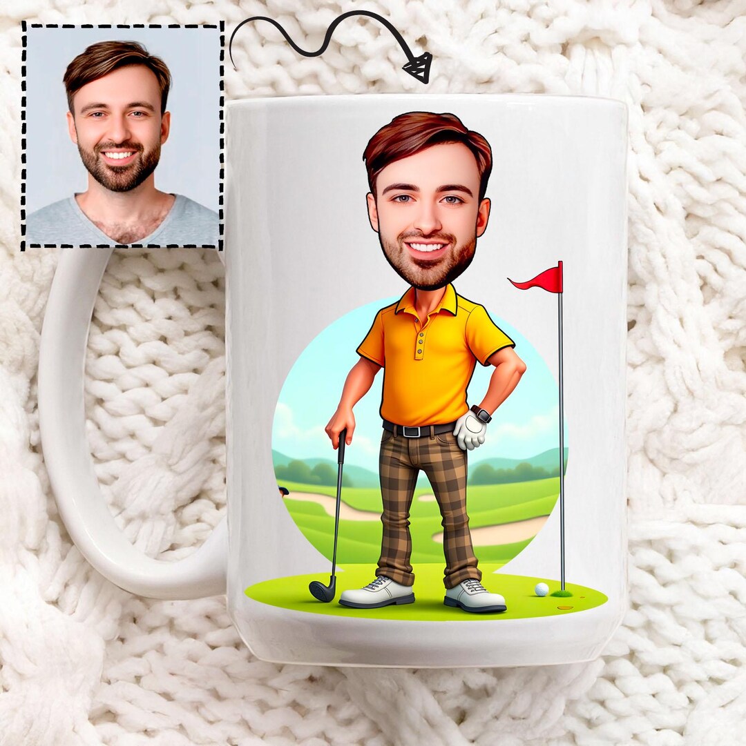 Custom Photo Golfer Mug - Golf Portraits - Golf Gift, Gift for Golfer ...