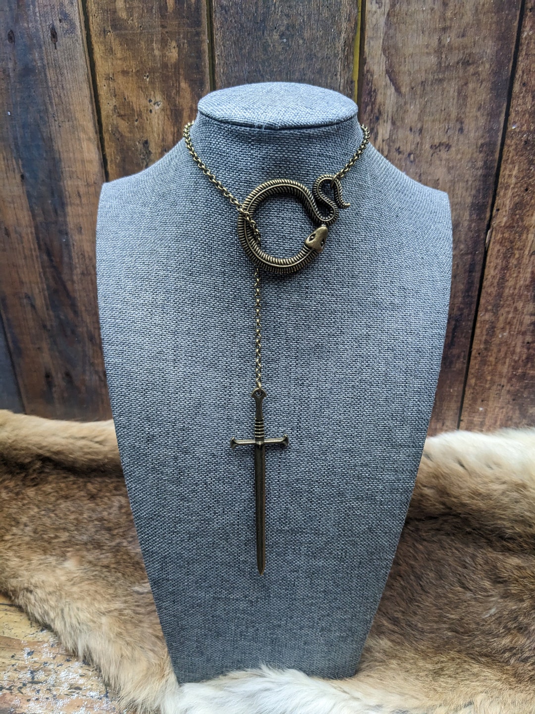 Serpent and Sword Lariat Necklace - Dagger - Snake - Witchy - Goth ...