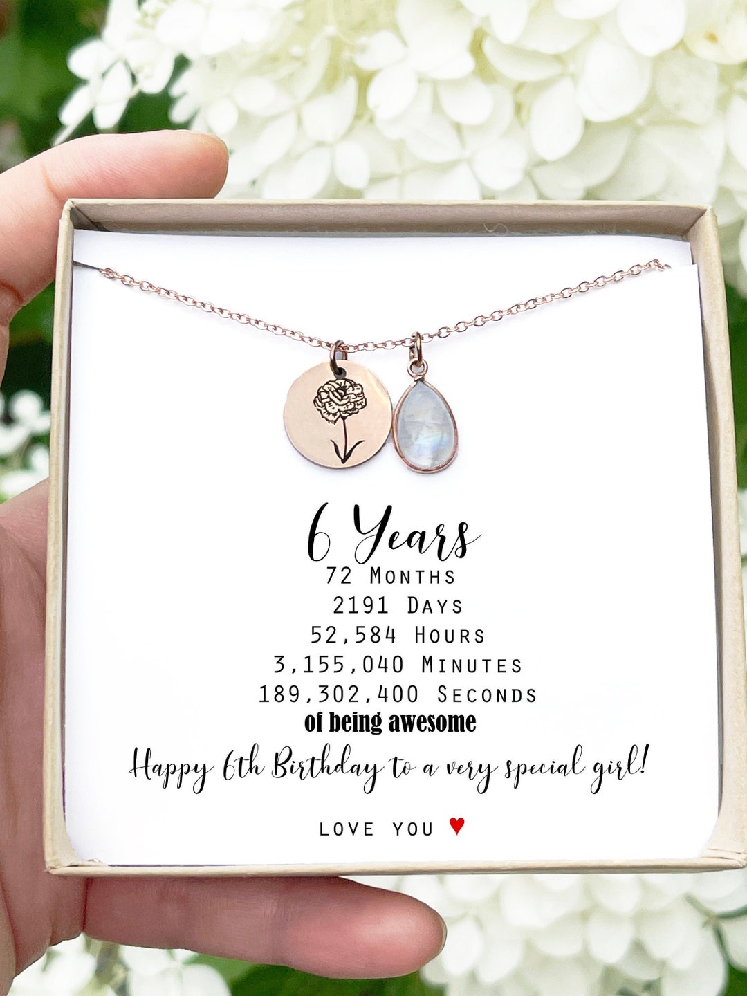 6th Birthday Gift Six Sixth Birthday Necklace With Birthstone for Girl ...