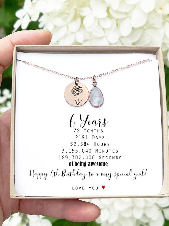 6th Birthday Gift Six Sixth Birthday Necklace With Birthstone - Etsy