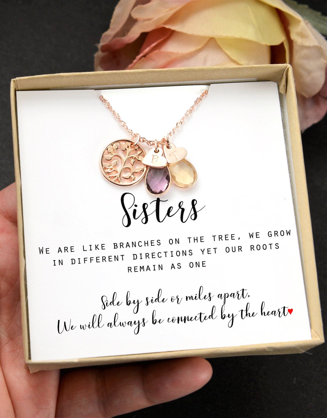 Personalized Birthday Gift for Sisters Birthstone Necklace Sister ...