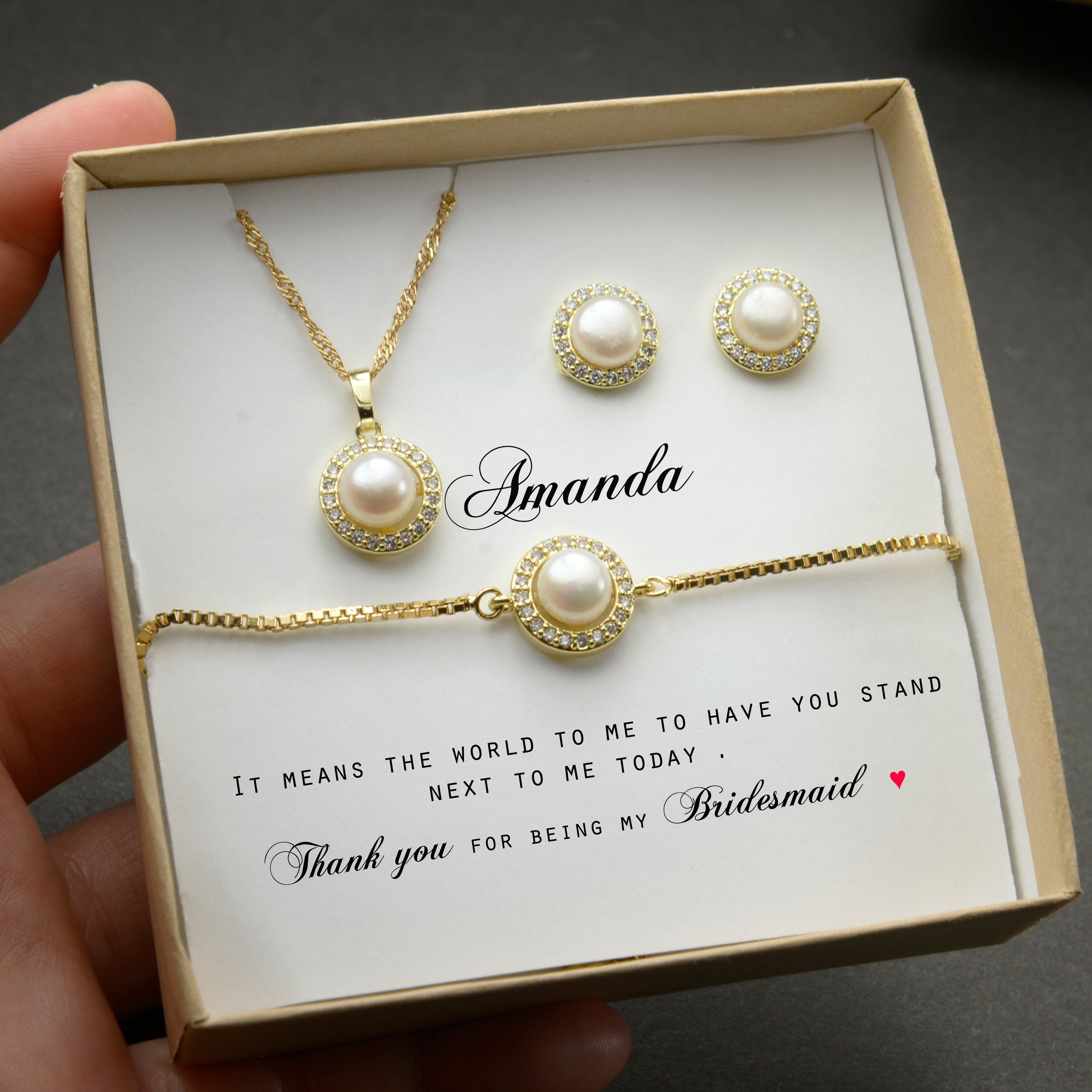 Bridal Gift Set Pearl Bracelet Necklace Earrings Set | Etsy